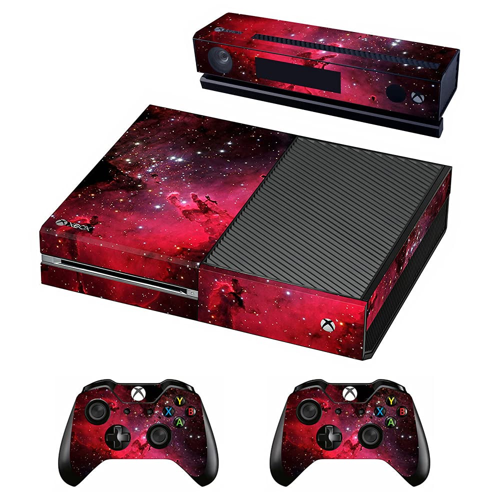 FOTTCZ Vinyl Skin for Xbox One Console, Sound Box & Controllers Only, Sticker Decorate and Protect Equipment Surface, DarkRed Nebula