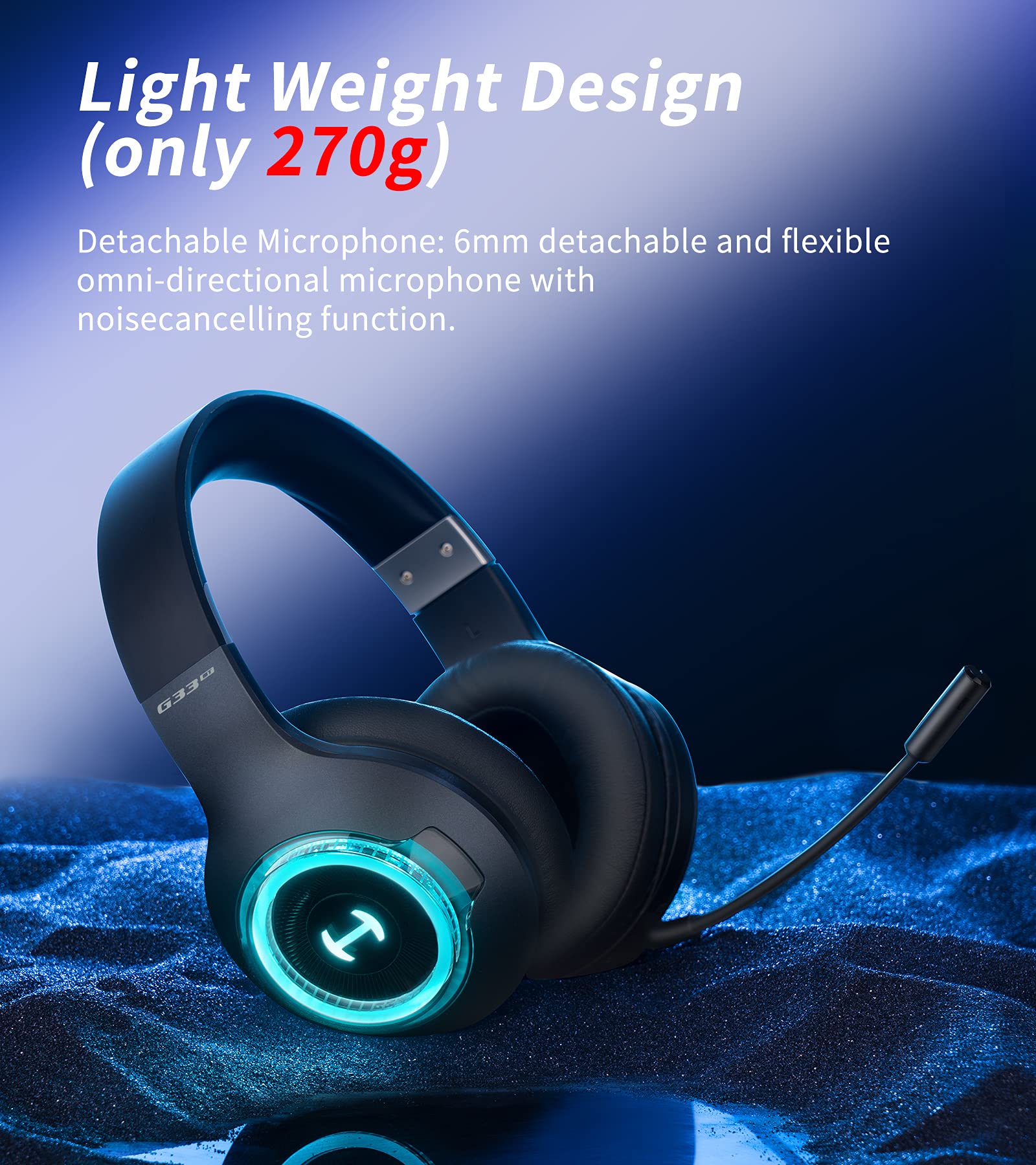 HECATE by Edifier G33BT Wireless Gaming Headset with Detachable Mic, Bluetooth Gaming Headphones for PC, PS5, PS4, Nintendo Switch, 60ms Low Latency, 40mm Driver, 48H Playtime, RGB Light