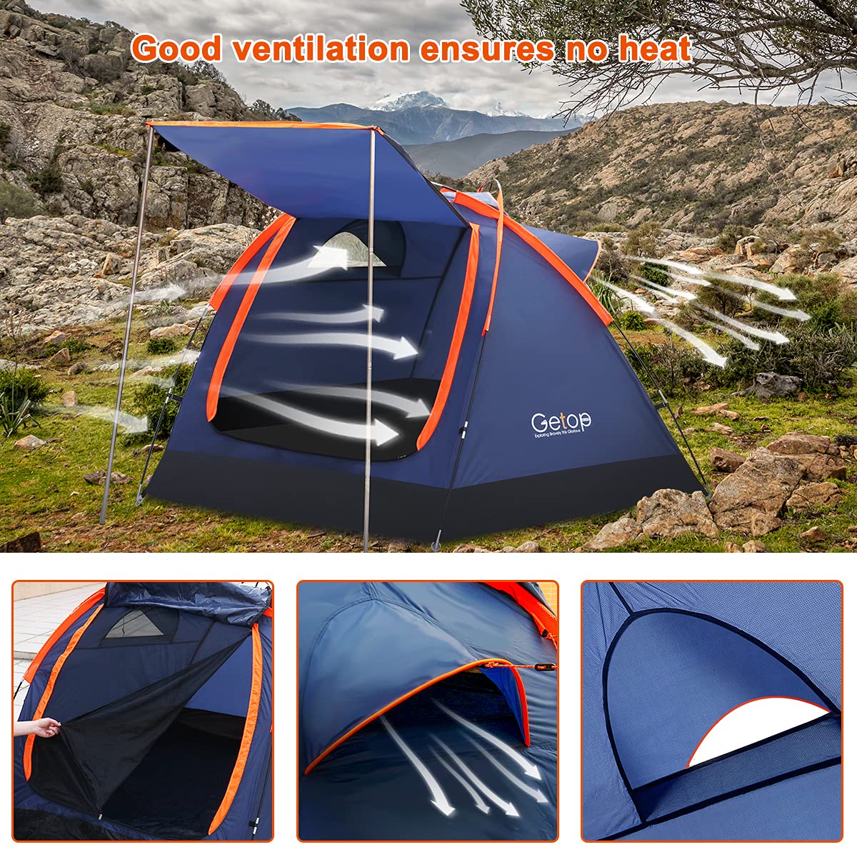 Getop 2 Person Family Camping Dome Tent Backpacking Waterproof Durable Outdoor Skylight for Beach Hunting Hiking Travel