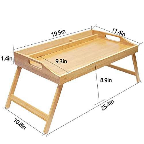 Natural Bamboo Bed Tray Table,Large Breakfast Tray with Handles Folding Legs with Media Slot and with Phone Holder,Foldable Platter Tray,Laptop Desk,Flat TV Tray Kitchen Serving Tray (Yellow)