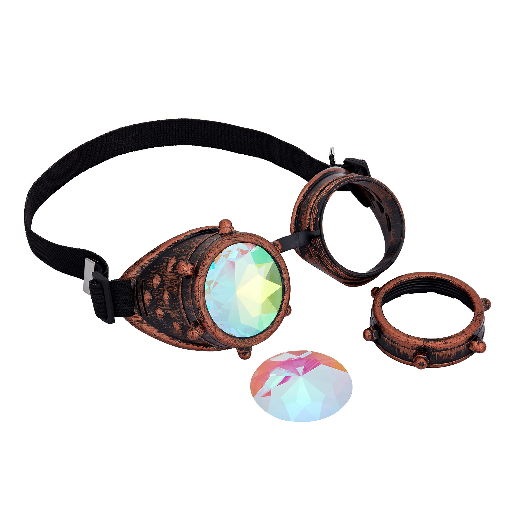 FUTATA Spiked Retro Kaleidoscope Glasses Crystal Rainbow Steampunk Goggles Welding Style Goggles Cosplay Punk Goggles