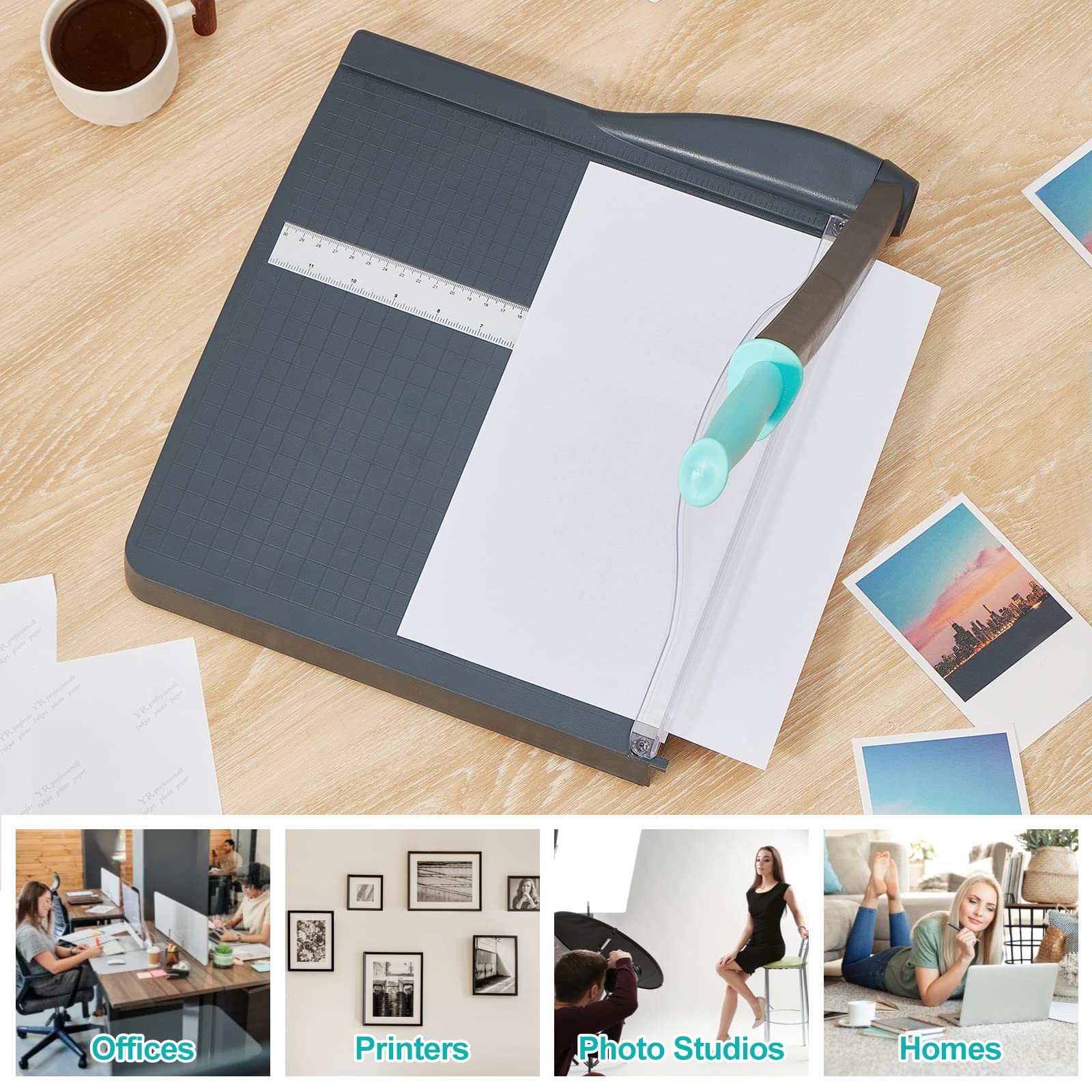 ISDIR 12 Inch Paper Trimmer with Automatic Security Safeguard and Side Ruler for A4, Craft Paper, Label, Photo and Cardstock - Ideal for Scrapbooking and DIY Projects(Black) (Gray)