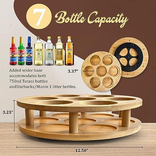 Grateful Grocer Coffee Syrup Organizer - Rotating Coffee Syrup Rack, Lazy Susan Organizer & Syrup Bottle Rack Storage - Holds 7 Bottles, Compatible with Starbucks Syrup & Torani Syrup (Rack Only)