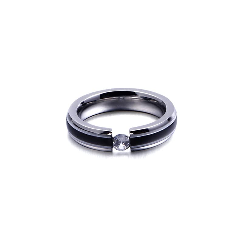Fusamk Fashion Simple Stainless Steel Crystal Band Ring(Black(6))