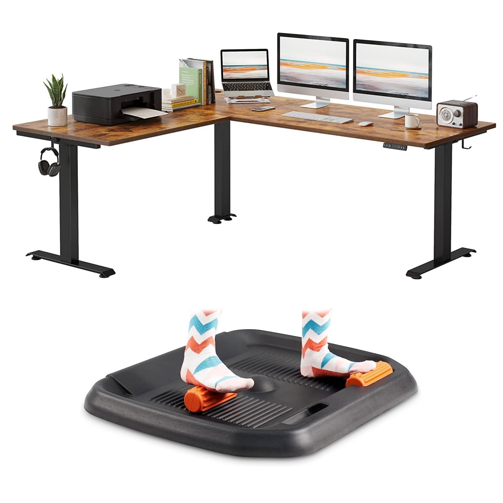 FEZIBO 75 Inch L Shaped Standing Desk with Standing Desk Anti Fatigue Mat