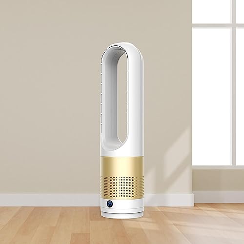 KLKCMS Bladeless Fan, Floor Fan, Mute Oscillating Portable Cooling Fan, Floor Standing Fan, Tower Fan for Living Room, Office Hotel Bedroom Indoor, gold
