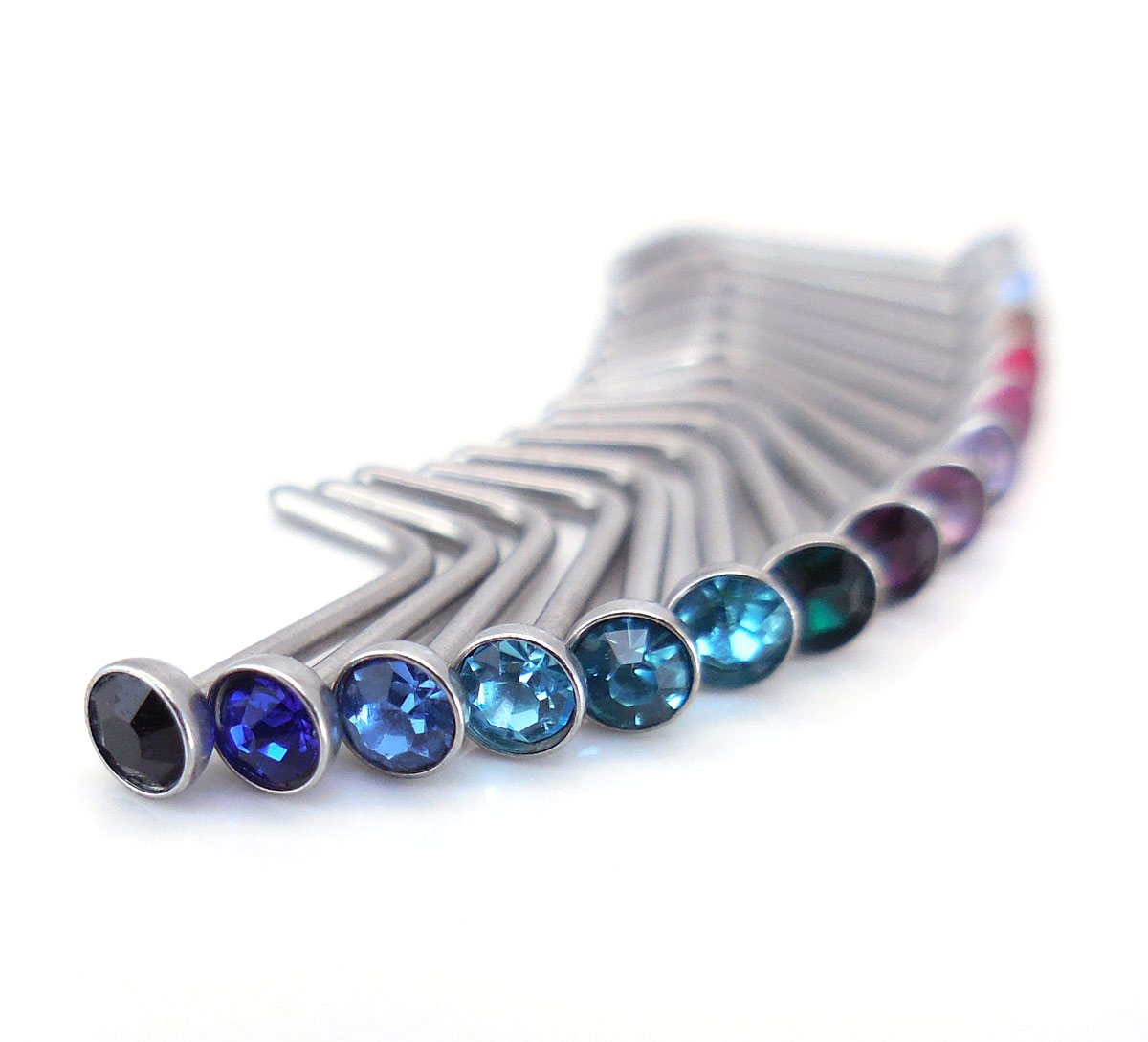 Emmajewels 18 or 20G 15 PC lot L Shaped Crystal Nose Ring Stainless Steel 2.5mm Stones (18G Nose Rings)