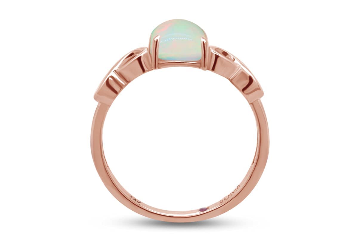 GEMVIO Collection 6MM Cushion Cut Natural Opal Gemstone Infinity Solitaire Engagement Wedding Anniversary Ring in in 14K Rose Solid Gold Jewelry For Women Ring Size -6