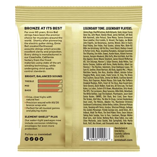 Ernie Ball Earthwood Extra Light 80/20 Bronze Acoustic Guitar Strings, 10-50 Gauge (P02006)