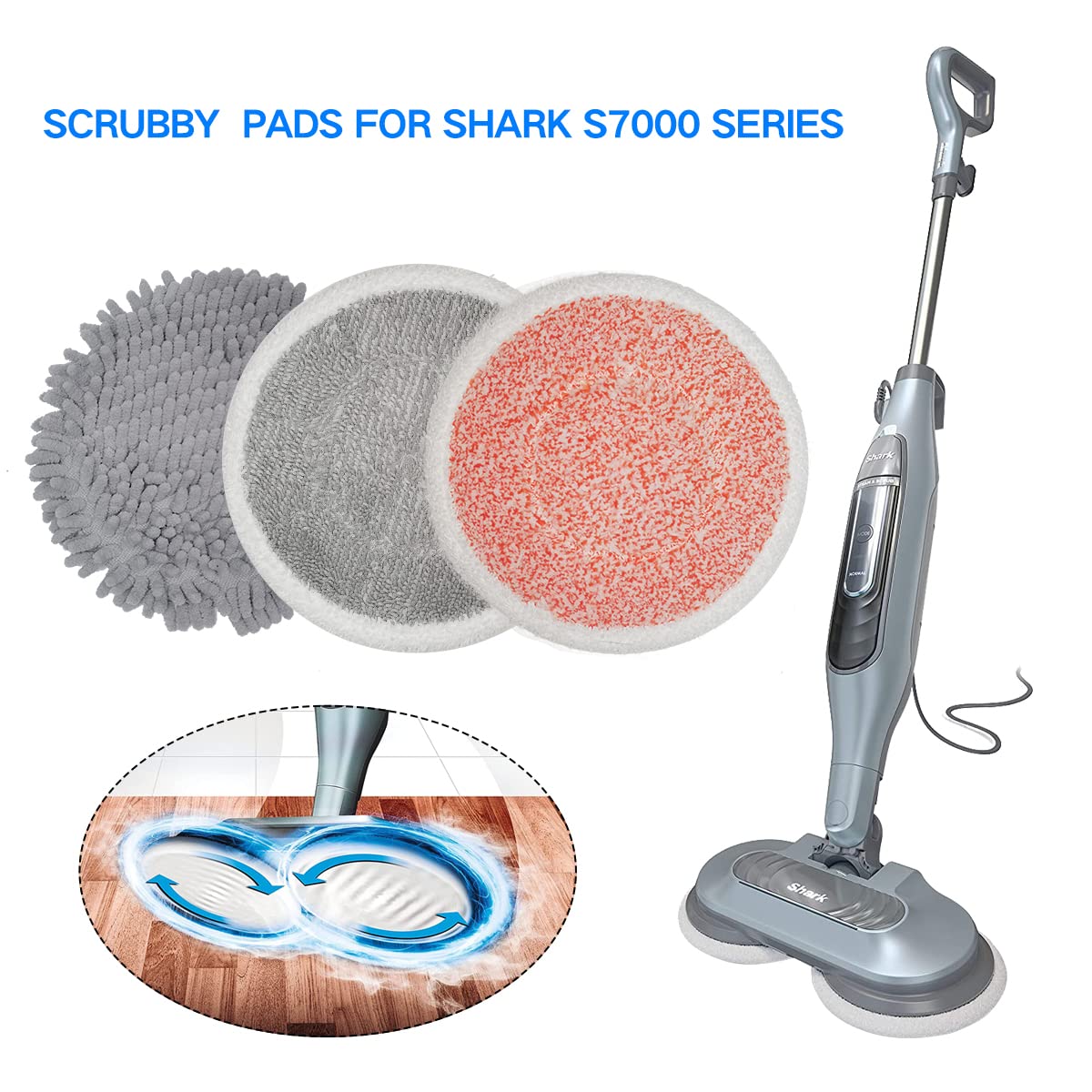 Home Times Steam Mop Pads,Floor Specialized Mop Cloth Set for Shark S7000,S7001,Shark S7000 AMZ Vacuum Machine Reusable Pads (2 Heavy Scrub Pads+2 Scrub Pads+2 Soft Pads)