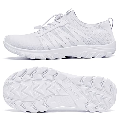 Racqua Mens&Womens Water Shoes Swim Shoes Beach Sport Quick-Dry Aqua Shoes Barefoot for Boating Fishing Hiking Diving Surfing Pool River White 10.5W/9.5M