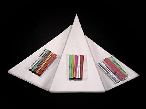 TIMIGGBY 100 Pieces Cone Bag Clear Cone Shaped Treat Bags Cellophane Triangle Bags with 100 PCS Twist Ties Colourful (5.1x9.8 inch)