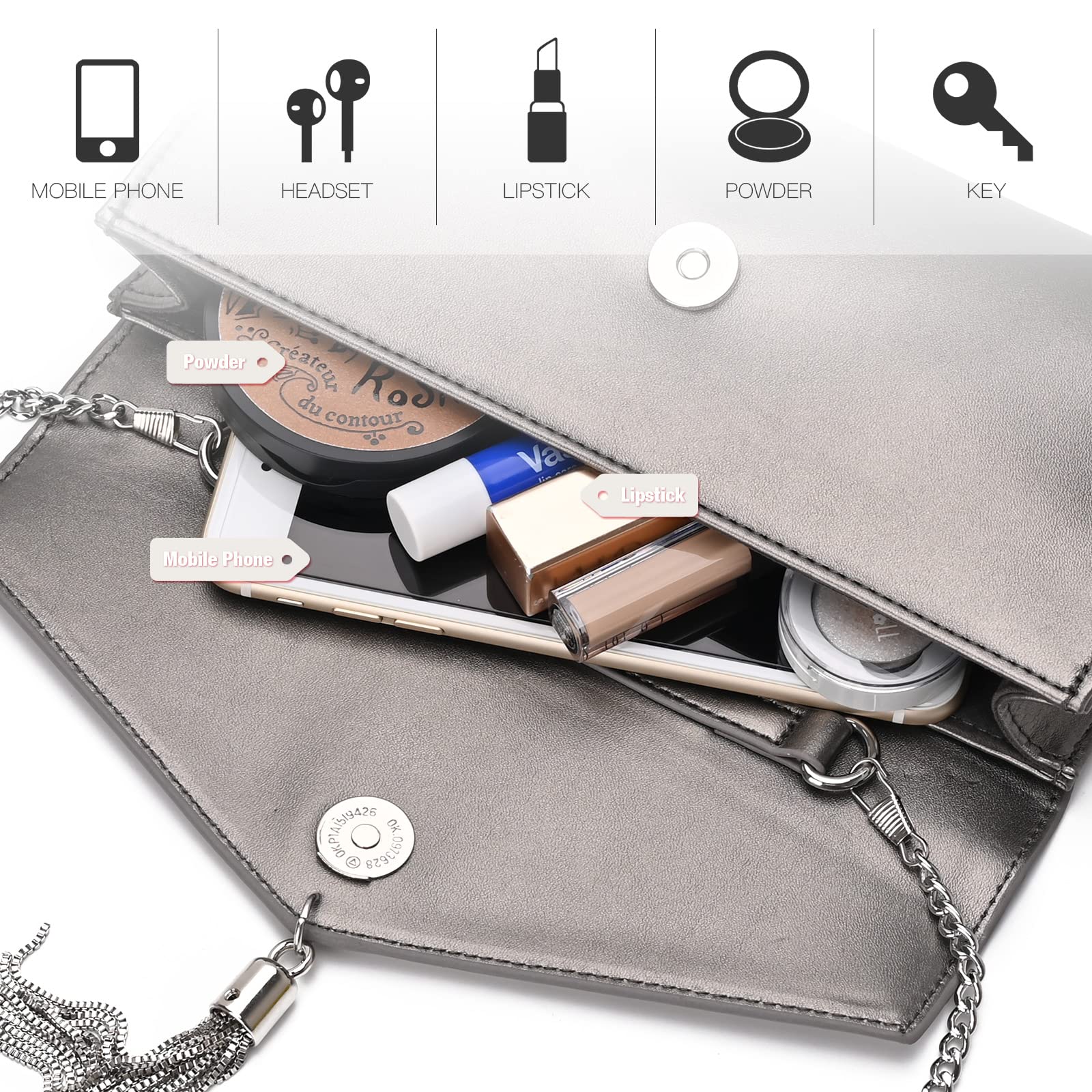 GM LIKKIE Clutch Purse for Women, Envelope Evening Clutch Handbag, Crossbody Foldover PU Leather Shoulder Bag (Black)