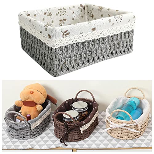 KLKCMS Multipurpose Rattan Storage Basket Decorative Baskets for Living Room Tabletop Bedroom, Medium Grey A