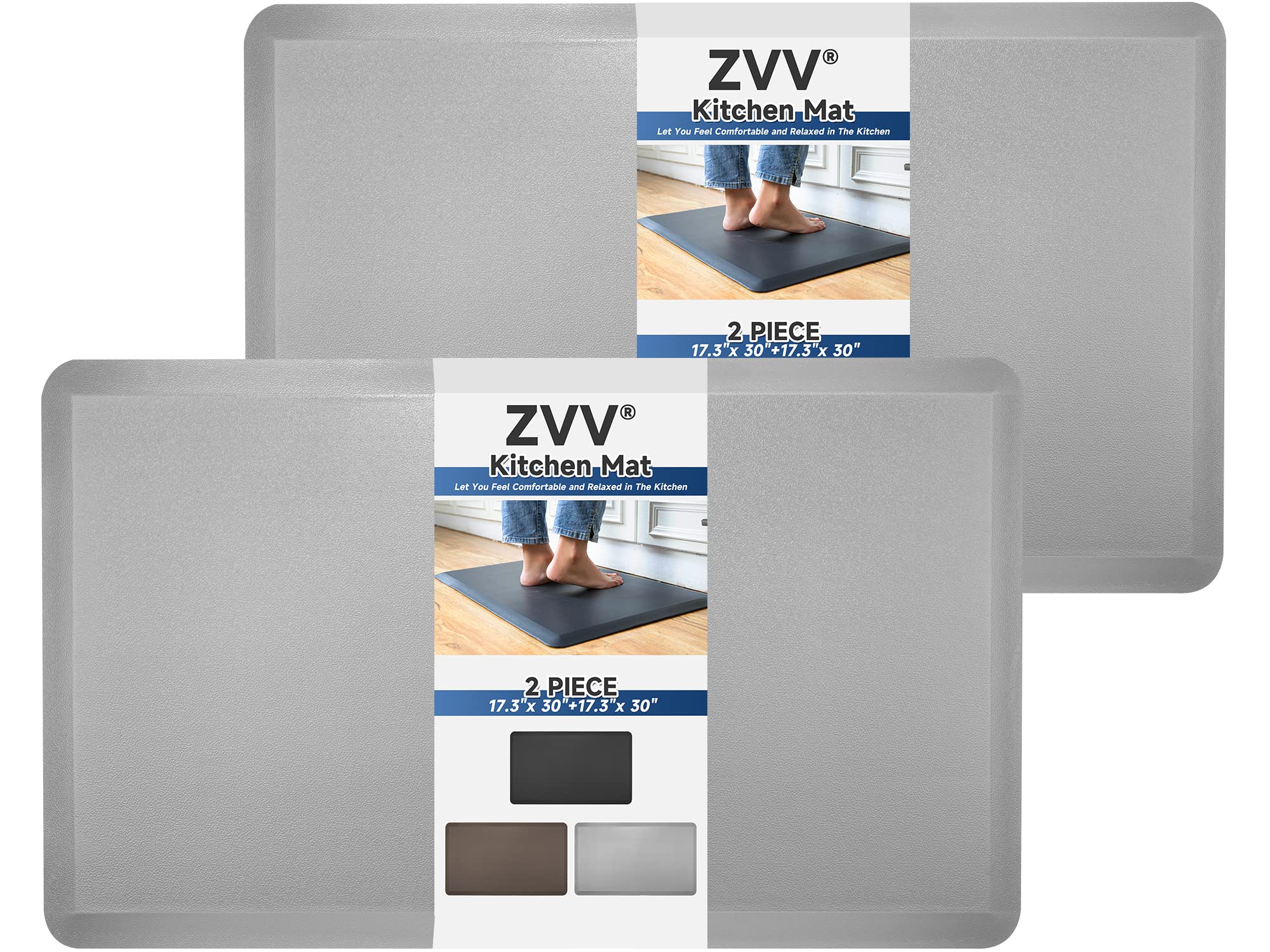 ZVV Kitchen Mats Cushioned Anti Fatigue 2PCS Kitchen Rugs Waterproof Non-Slip Durable Stain Resistant Thick Memory Foam Heavy Duty Ergonomic Comfort Standing Mat for Floor,Laundry,Housewarming Gifts