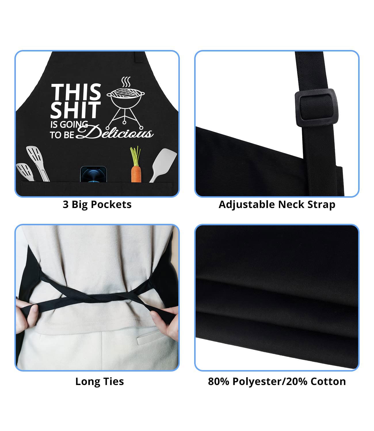 KITCHEPOOL Funny Apron for Men, Chef Aprons for Women with 3 Pockets - Mens Gifts For Christmas - Adjustable Bid Kitchen Aprons for Chef, Cooking Apron for BBQ, Baking