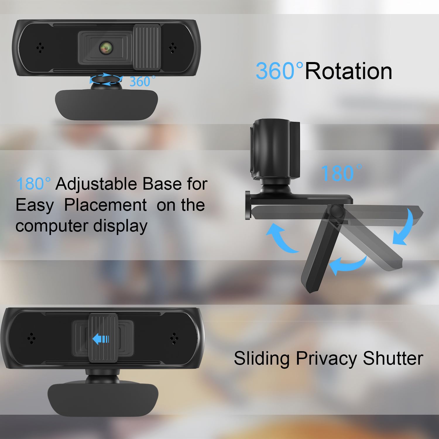Emonoo HA501 1080P HD Webcam with Microphone, Web Camera with Privacy Cover and Tripod Stand, USB Camera for Computer Plug and Play, 30FPS, for Meetings Video Calls Compatible with Desktop Laptop