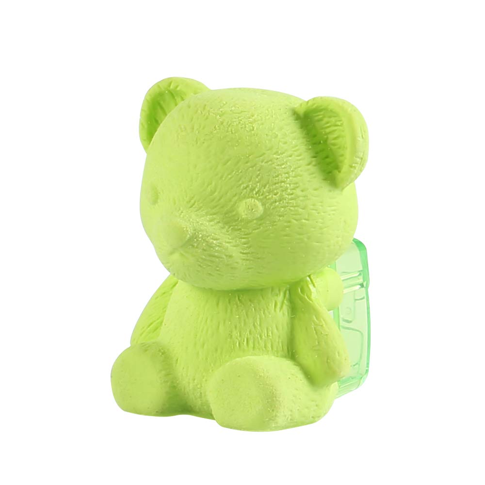 Eagle Manual Pencil Sharpener and Eraser, Cute Bear Shape, for Standard 6-8 mm Pencils, Perfect for Kids, Pack of 1 (Green)