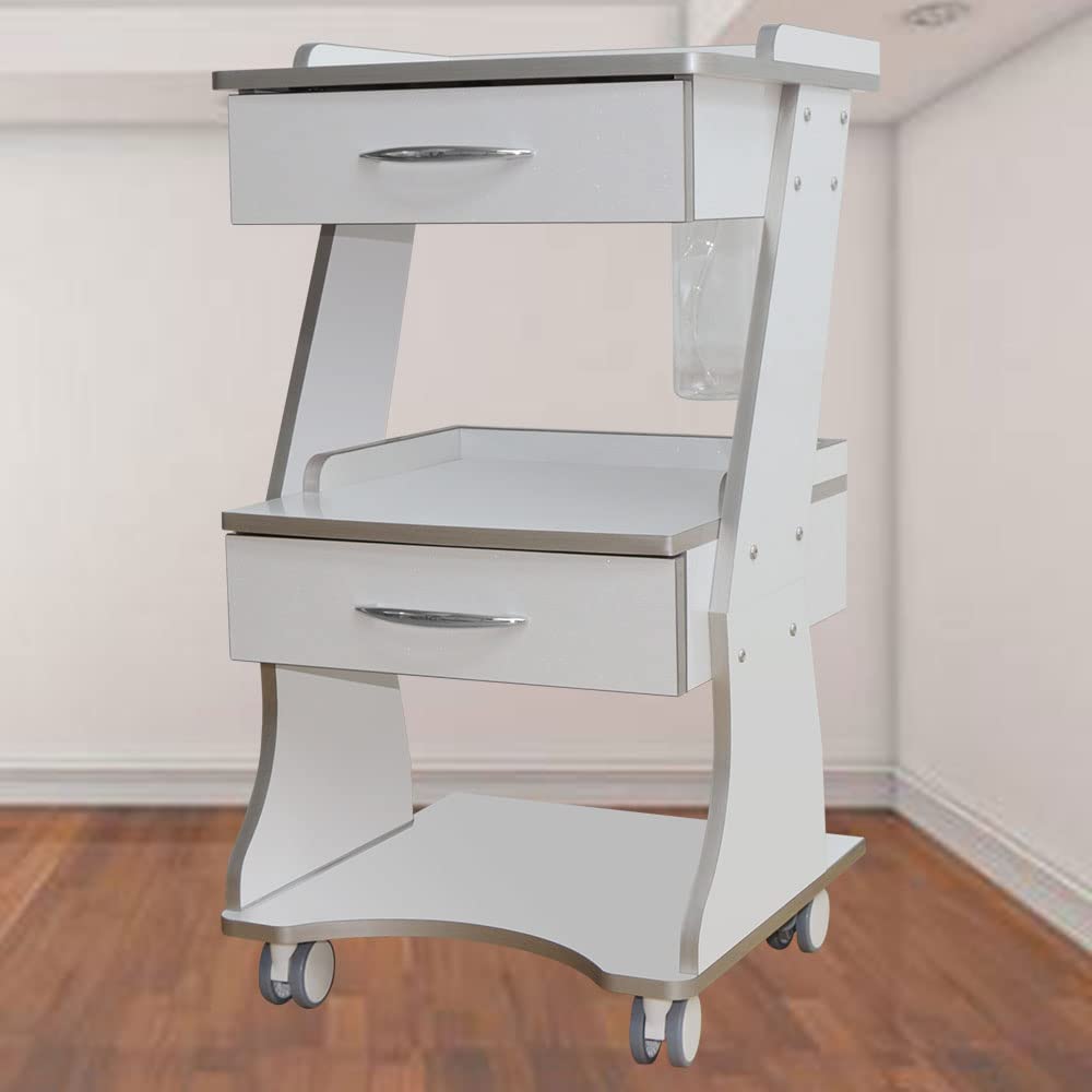 Mobile Cart Built-in Socket Me-dical Den-tist Cart Multi-Function 3 Layers Tray Roller Trolley with a Water Bottle Lab Instrument Tray Rolling Cart for De-ntal Lab (Ship from USA)