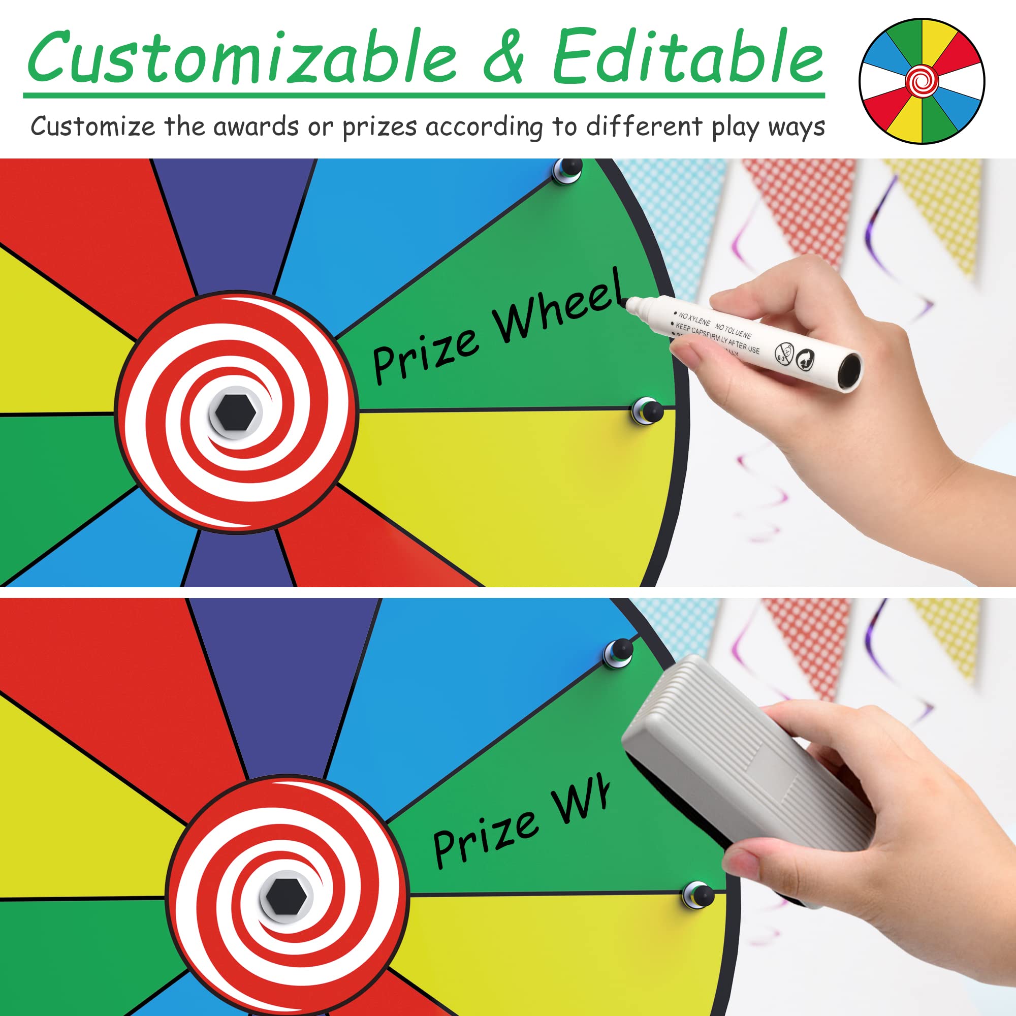 Hokut 12 inch Spinning Prize Wheel, Tripod Base with 10 Color Slots Tabletop Spinner, Roulette Wheel for Carnival, Trade Show, Win Fortune Spin Games