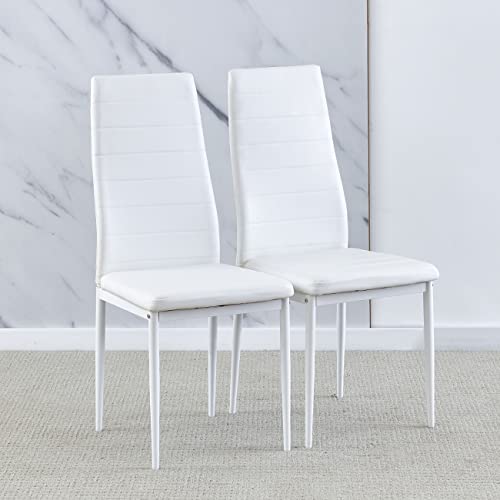 Rainbow Tree Round Dining Table and White Chairs Set 4 for Dining Room, Glass Dining Table with 4 Leather Padded Side Chairs, Comfortable & Space Saving for Home/Office