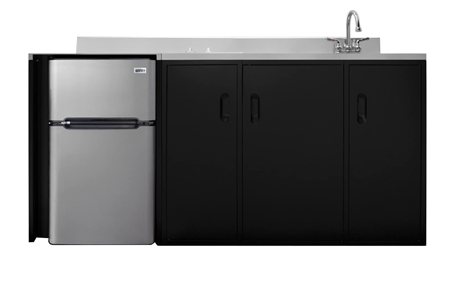 Summit Appliance CK72ADASINKR 72 Wide All-In-One Kitchenette, ADA Compliant, Sink and Faucet, 2-door Refrigerator-freezer, 2-burner Smooth-top Cooktop, Indicator Lights, Storage Compartments,Black