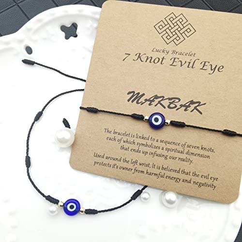 Generic Brands Evil Eye 7 Knot Lucky Bracelets Adjustable Handmade Red String Amulet for Women (Black) 2pcs