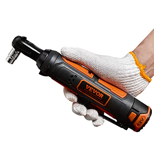 VEVOR Cordless Electric Ratchet Wrench Set 3/8", 12V 33 Ft-lbs Power Ratchet Tool Kit, 45-Min Fast Charge, 2-Pack 2.0Ah Battery, Built-in LED Light, 10 Sockets, Variable Speed Trigger
