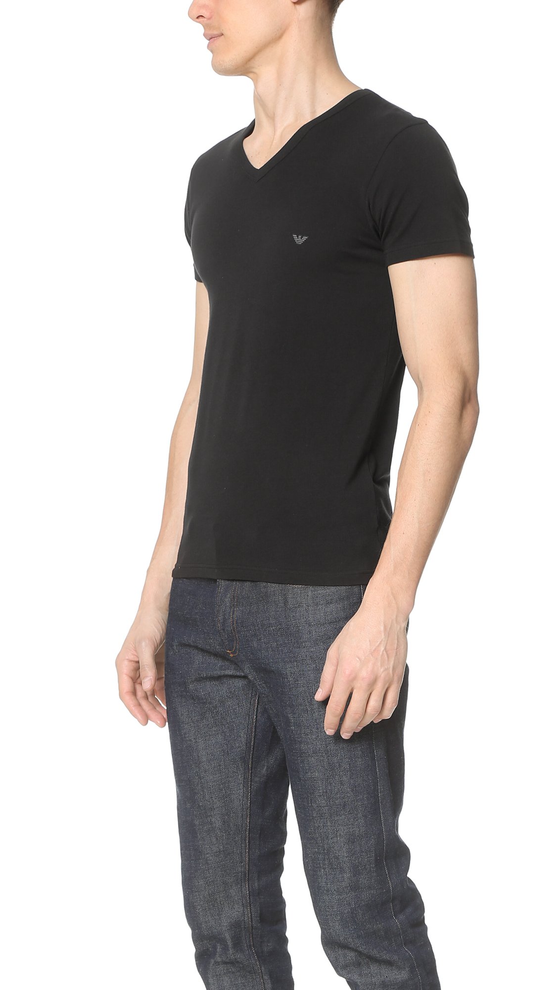 Emporio Armani mens Stretch Cotton V-neck T-shirt undershirts, Black, Large US