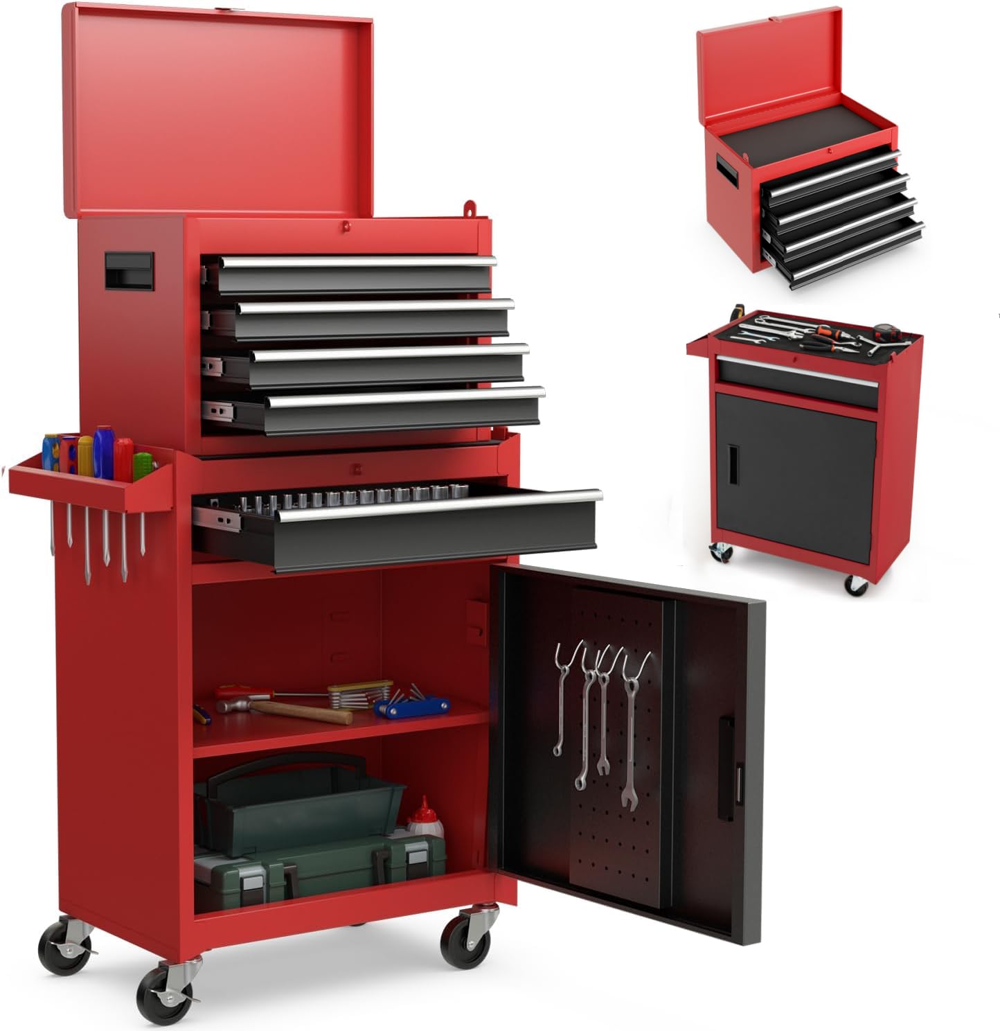 ERGOMASTER Rolling Tool Box Chest 5-Drawer - Upgrade Material for Heavy Duty Lockable Tool-Box & Removable Cabinet - for Garage and Workshop - Multicolor