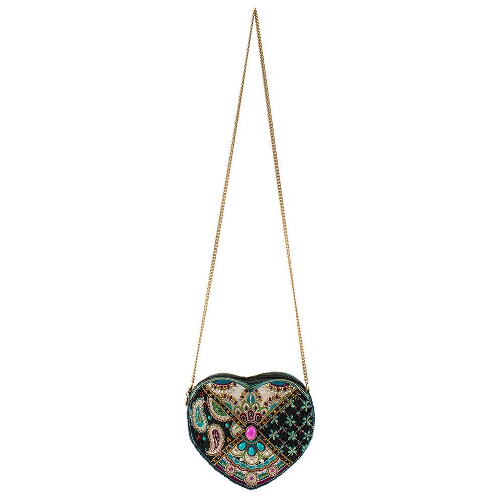 Mary Frances Crazy in Love Beaded Quilted Paisley Heart Crossbody Handbag, Multi