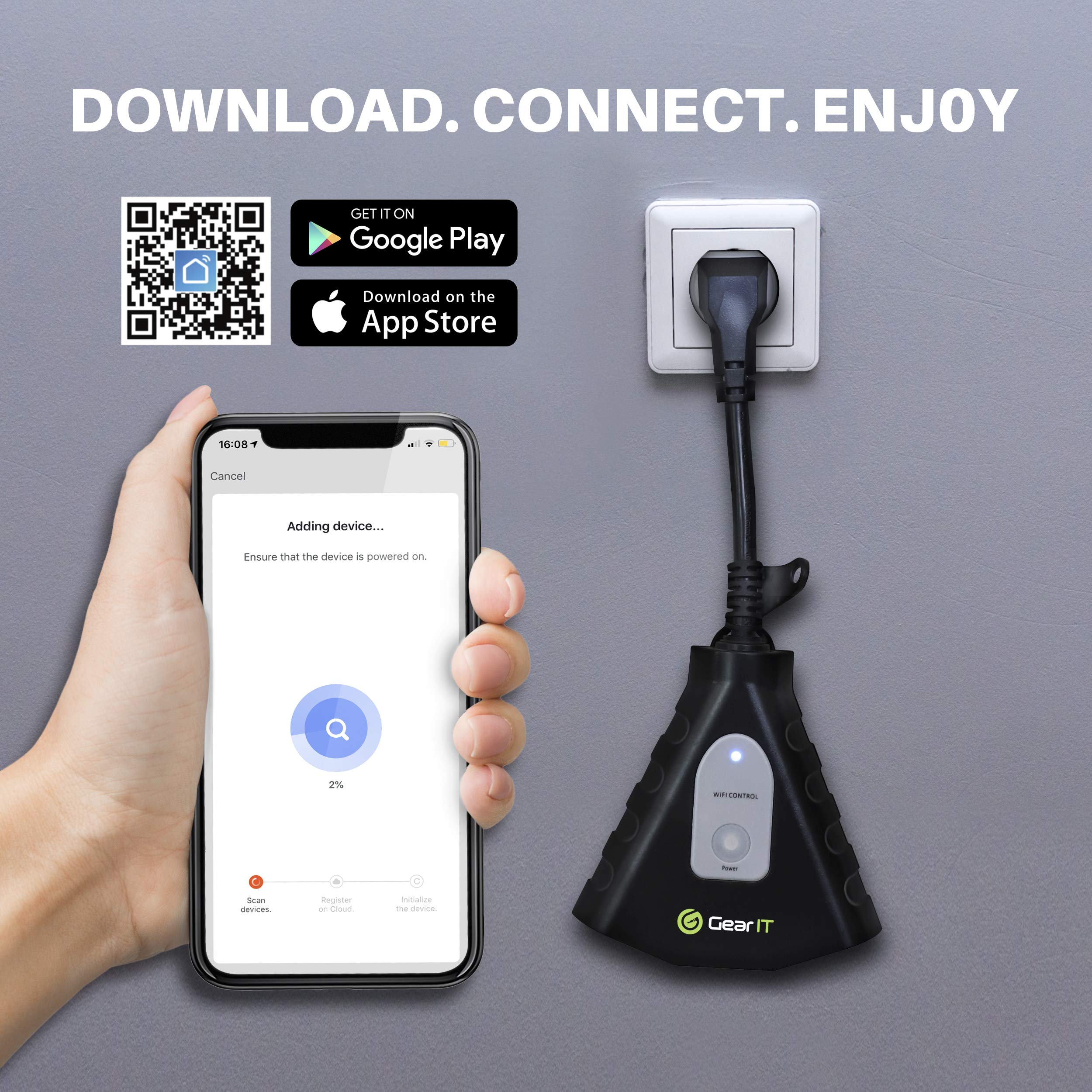 GearIT Outdoor Smart Plug, Smart Home Wi-Fi Remote Control Timer Outlet with 3 Sockets for Indoor/Outdoor - Compatible with Alexa and Google Assistant - No Hub Required