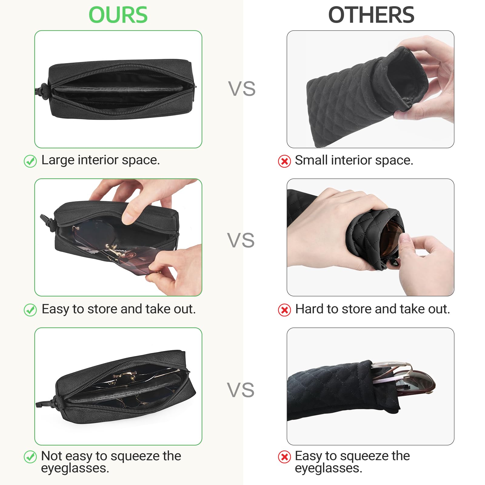 Mkono Double Glasses Case Soft Eyeglass Case Sunglasses Travel Case Organizer Portable Reading Glass Pouch Bag with Clip Zipper and Cleaning Cloth for Women Men