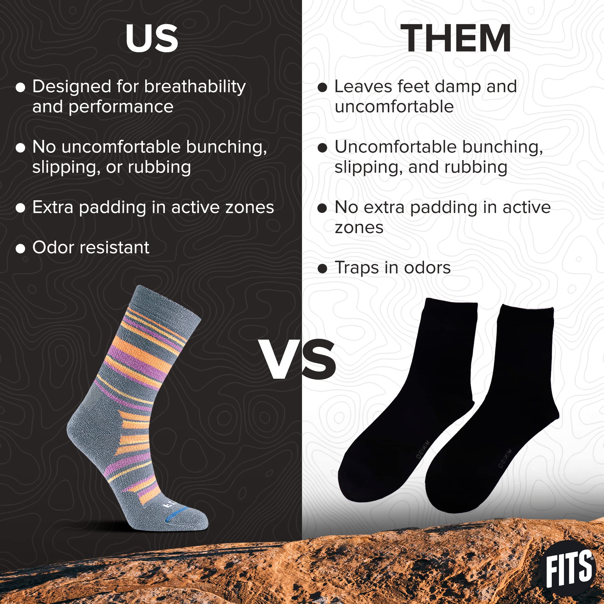 FITS Medium Hiker Crew Sock for Men and Women, Merino Wool, Cushion, Breathable, Odor Resistant, Lightweight Hiking Sock, Coal, X-Large
