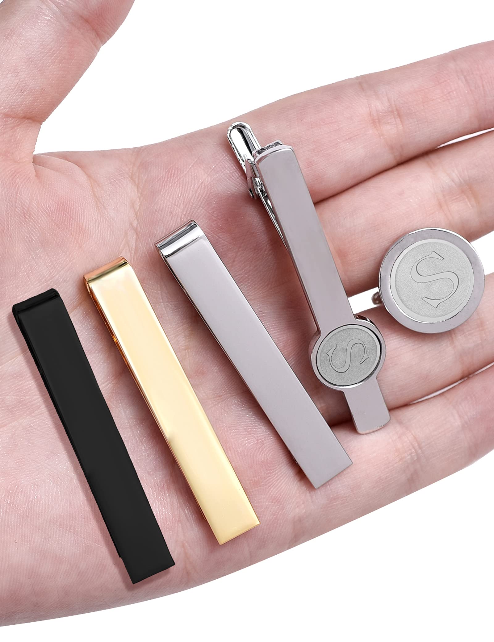 Fxiqini 6Pcs Tie Clips Bar Pin Initial Alphabet Letter Cufflinks Shirt Studs J for Men Women Business Wedding