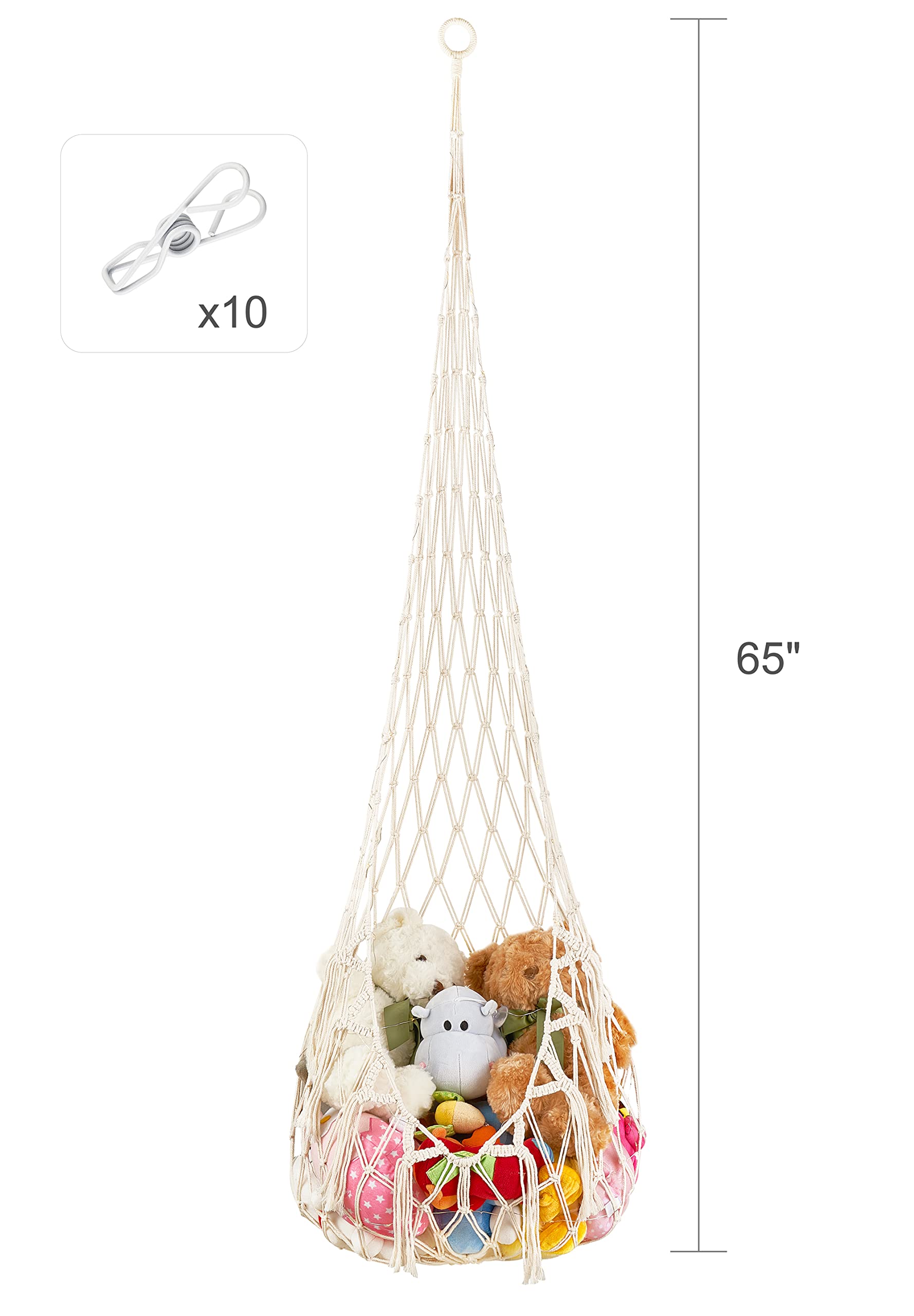 Mkono Stuffed Animal Net or Hammock Macrame One-Hook Hanging Toy Storage Holder for Stuffed Animals Boho Decor Plushies Display Organizer Wall and Ceiling Hanging Net for Nursery Kid Room Playroom