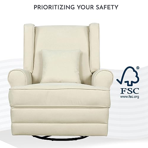 Evolur Phoenix Upholstered Seating Wing Back Glider Swivel, Rocker, Power Recliner, Glider Chair for Nursery in Shell, Modern Nursery Recliner with A Bonus Pillow, Tool-Free Assembly, Easy to Clean