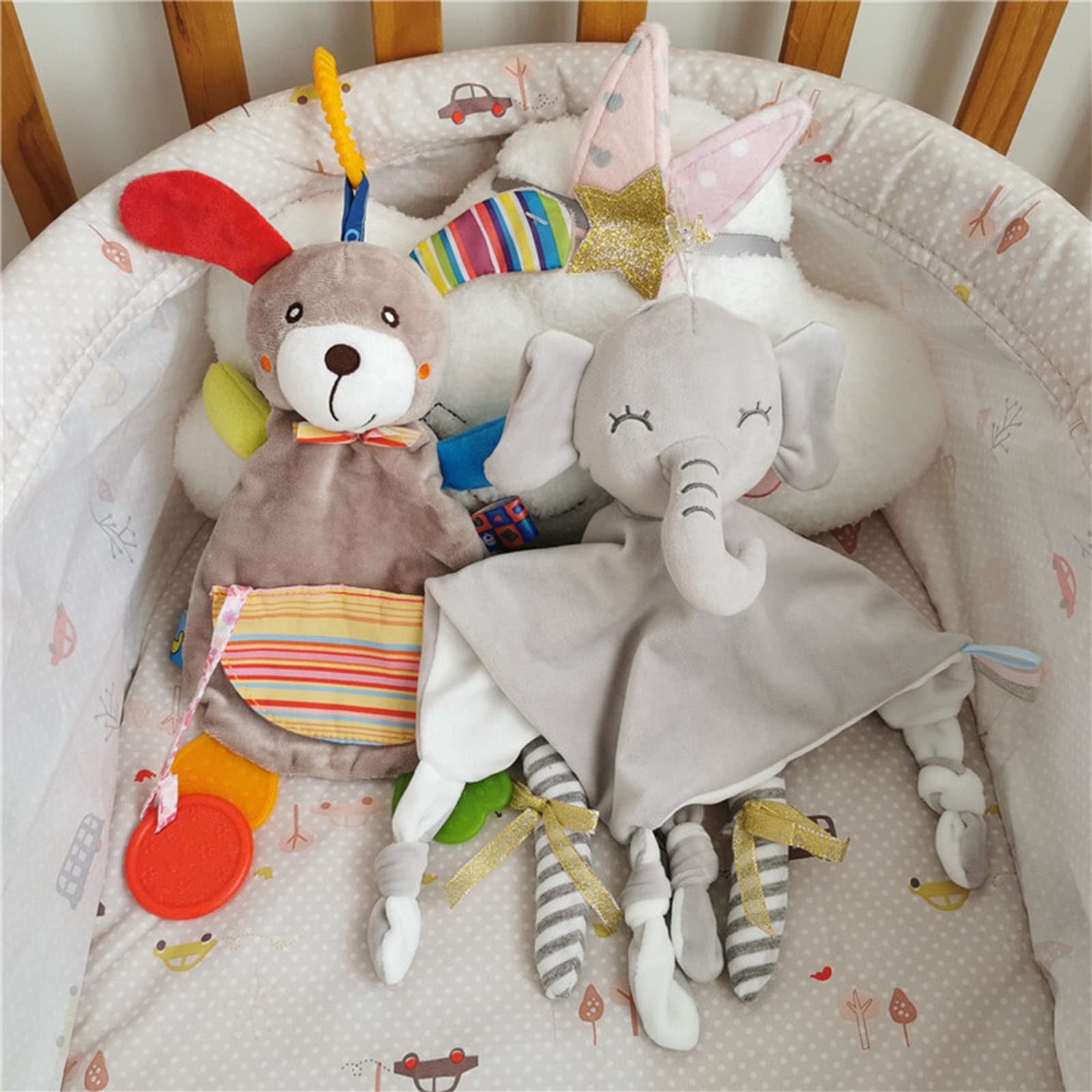 LEBOCADO Baby Security Blanket Soft Minky Dot Fabric Lovey Blanket with Lovely Animal Pattern Backing, Stuffed Plush Cuddle Newborn Blankie (Soothing Towel - Elephant)…