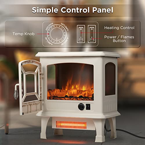 TURBRO Suburbs TS20 Electric Fireplace Infrared Heater, 20" Freestanding Stove with Realistic Dancing Flame Effect - CSA Certified - Overheating Safety Protection - Easy to Assemble - 1400W, Ivory