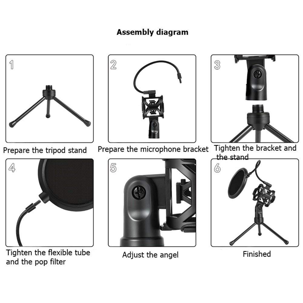 Foldable Microphone Tripod Stand Desktop Mic Holder Shock Mount Pop Filter for Online Broadcasting Chatting Singing