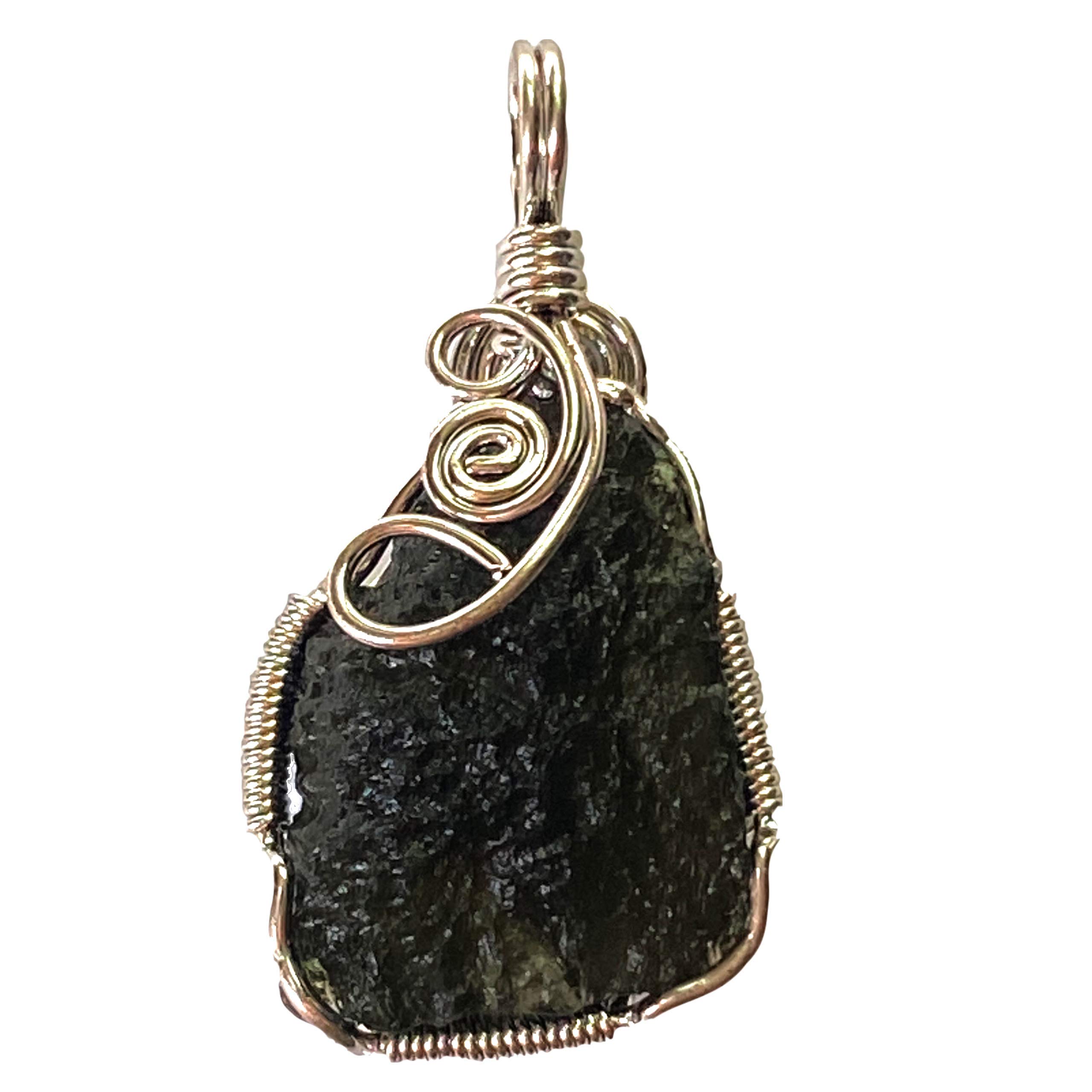 Generic Wire Wrapped Moldavite Pendant | Small Size 30-35mm, green