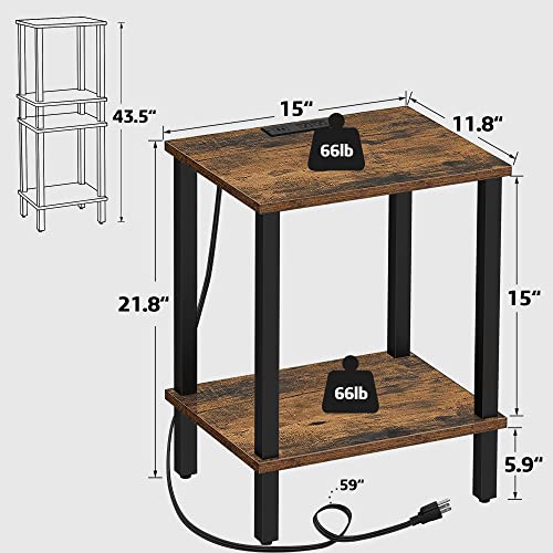 TUTOTAK End Table with Charging Station, Side Table with USB Ports and Outlets, Nightstand, 2-Tier Storage Shelf, Sofa Table for Small Space, 1 Package(2PCS) TB01BB041