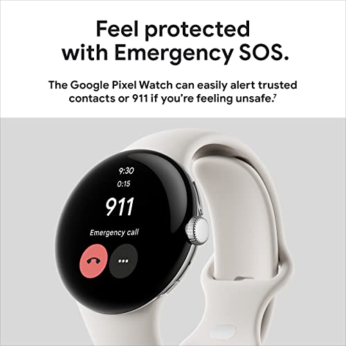 Google Pixel Watch - Android Smartwatch with Fitbit Activity Tracking - Heart Rate Tracking - Polished Silver Stainless Steel case with Chalk Active band - WiFi