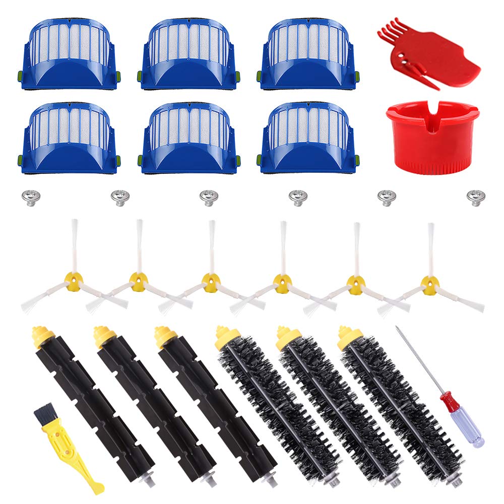 ECOMAID Replacement Parts for iRobot Roomba 600 Series 690 694 692 680 660 665 651 650 614 & 500 Series 595 585 564,6 Filter,6 Side Brush,3 Pairs Bristle and Flexible Beater Brush