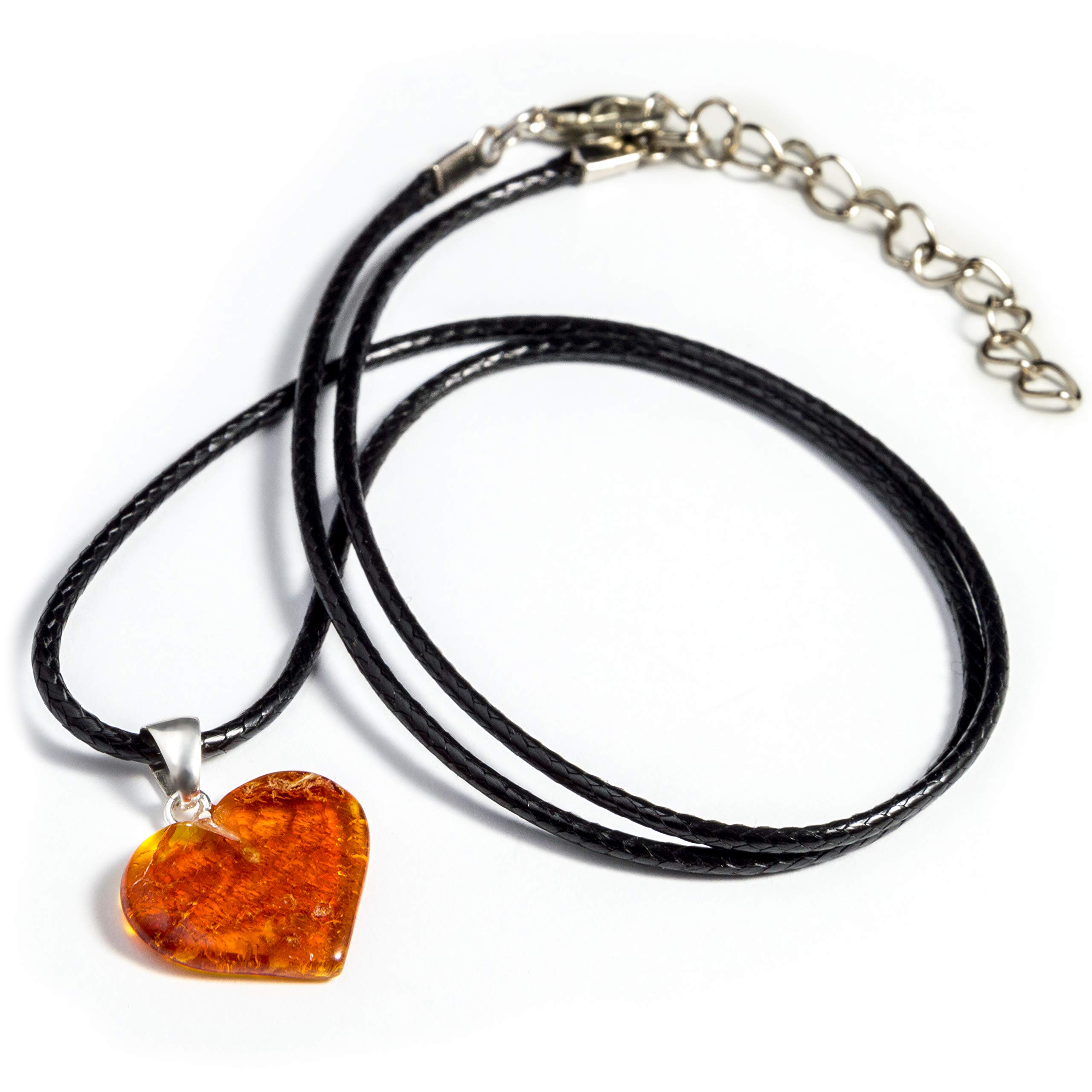 Generic Genuine Amber Necklace for Women, Handmade Baltic Polished Amber Pendant with Cord (Clear Cognac HEART) Clear,Amber