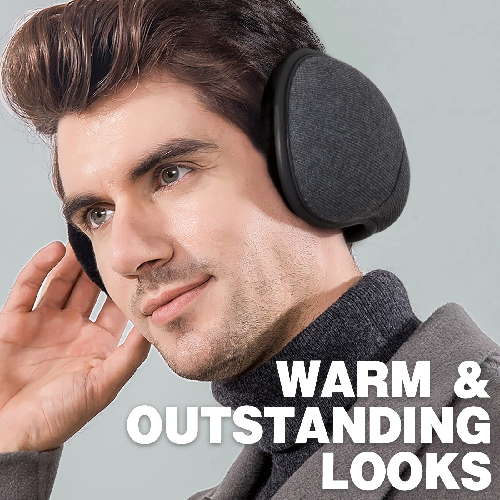 Ear Muffs for Winter Men Women, Fleece Ear Warmer for Cold Weather, Behind the Head Adjustable Foldable Earmuffs