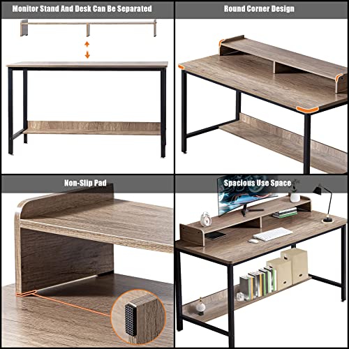 WOODYNLUX Computer Desk for Home-Office with Storage-Shelves - Modern Simple Style Metal Frame Laptop Notebook PC Study Writing Student Makeup Table Desk with Monitor Stand Footrest, Easy to Assemble.