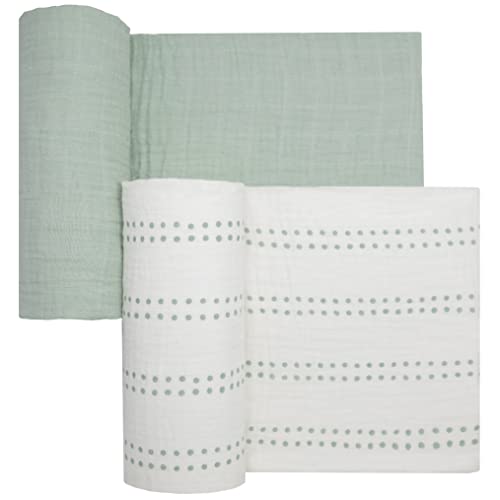 Muslin Swaddle Baby Blankets for Girl or Boy, Soft and Breathable Oeko-Tex Cotton Muslin Baby Blanket, Newborn Swaddling Wrap, Receiving Blanket, 47 in x 47 in, Mint Green and Cream Dots