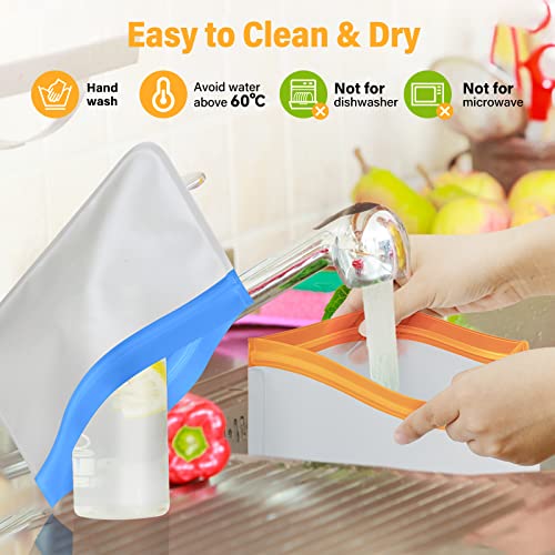 Reusable Food Storage Bags 6 Pack Quart Size Bags Reusable Food Container for Meat Fruit Sandwich & Snack, BPA Free Food Grade, Leakproof Resealable for Lunch & Fridge Organizer
