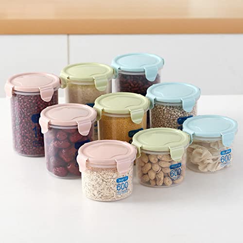 NC Food Sealed can Kitchen Spice nut Food can Refrigerator Moisture-Proof Storage Box Grain Storage Tank Graduated 600ml Pink